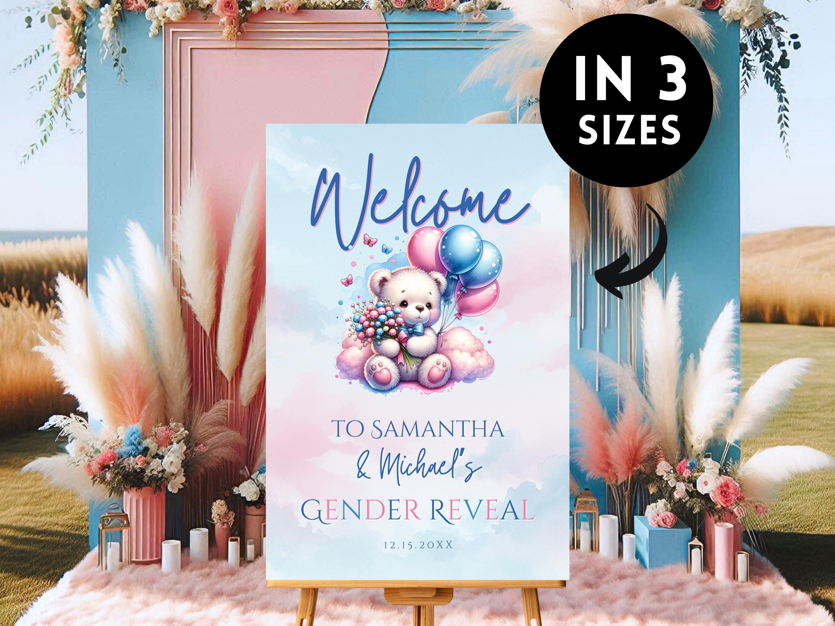 Editable Teddy Gender Reveal Welcome Sign He or She Theme Event ...