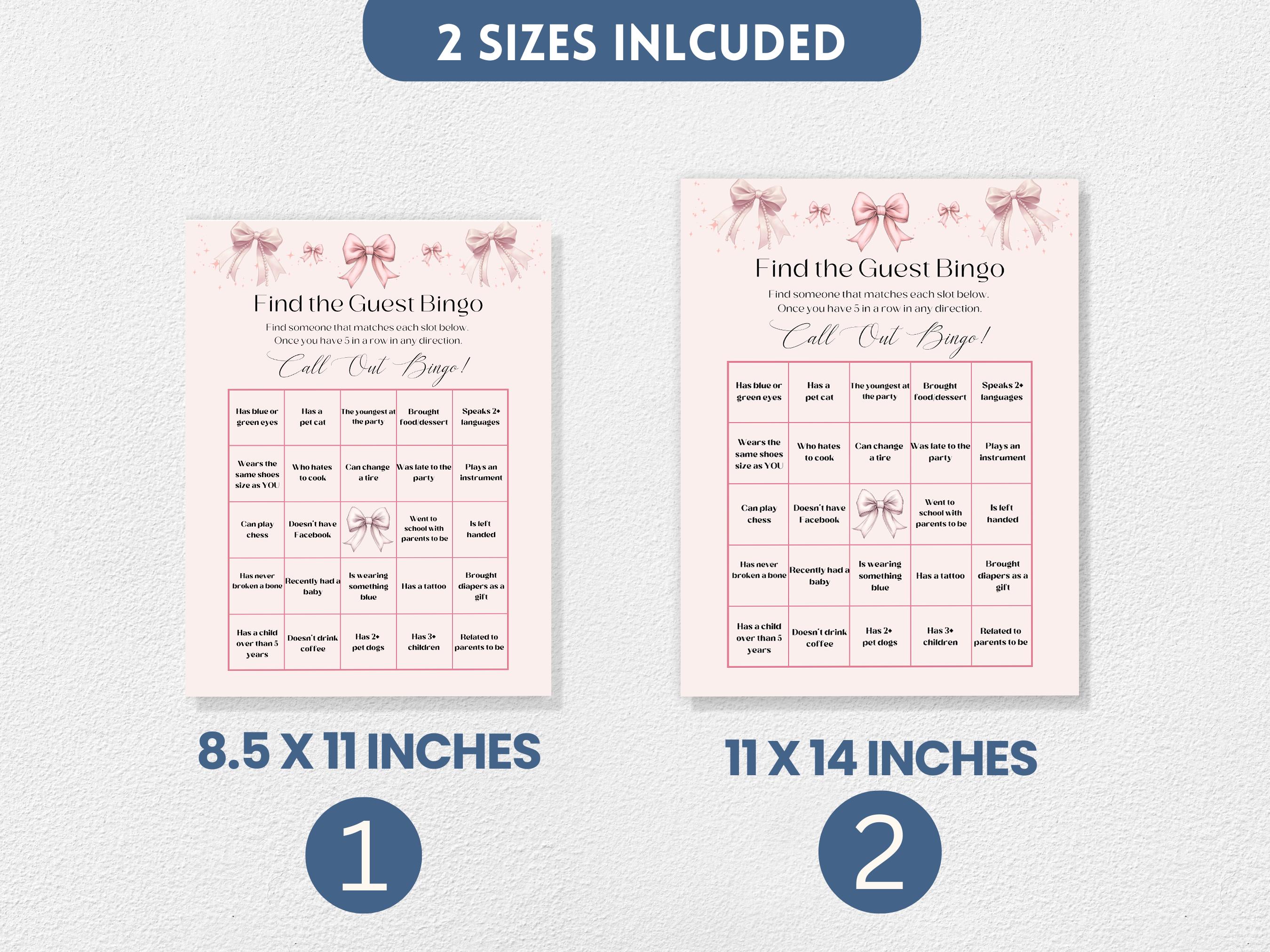 Printable Find the Guest Bingo Game in Pink Bow 2 Sizes Instant ...