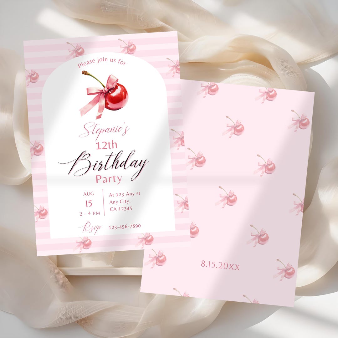 Cherry Birthday Invitation Cherry on Top Invite Coquette Invite Pink ...