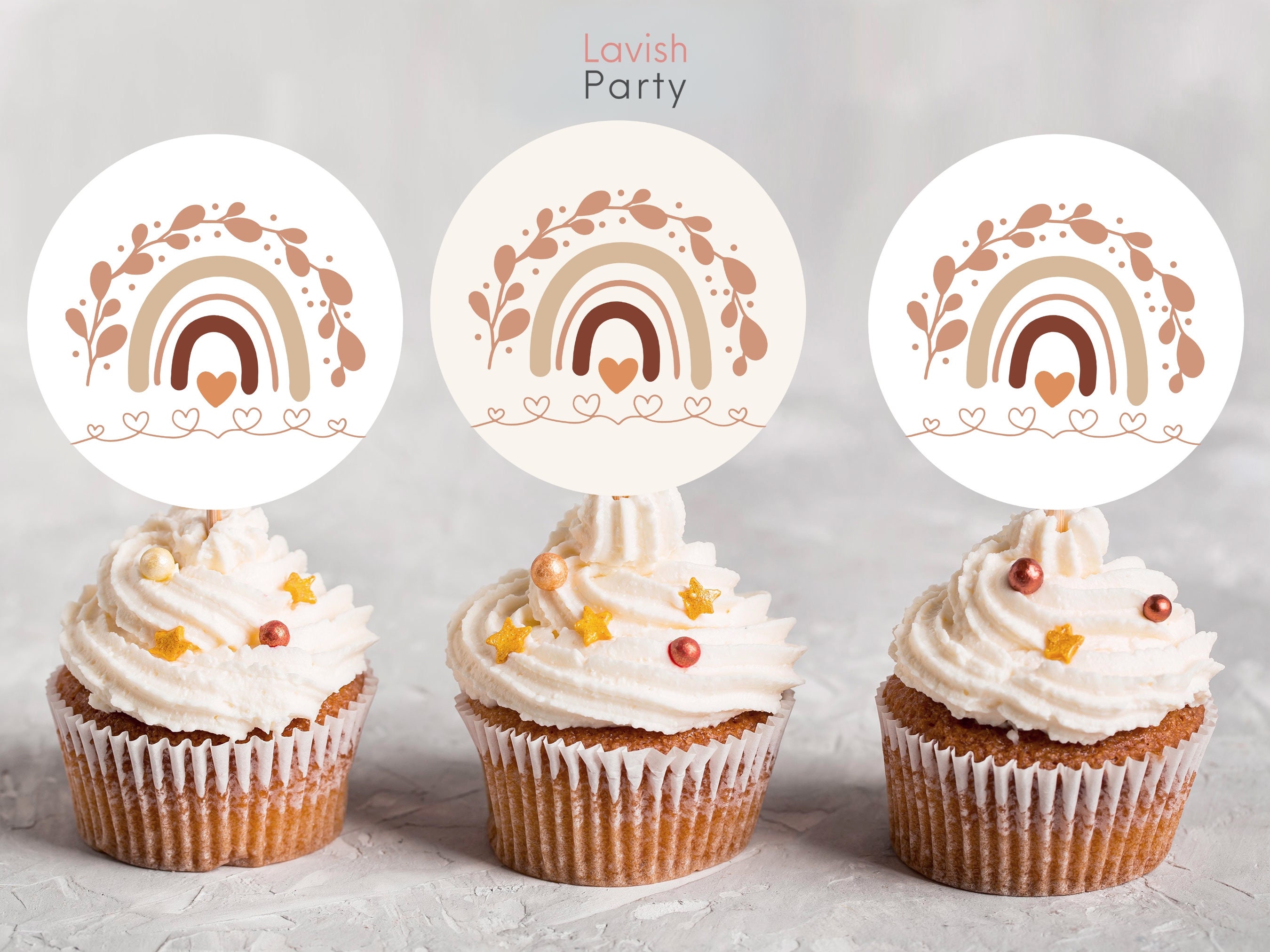 Boho Rainbow Cupcake Toppers Printable Minimalist Party Decorations ...
