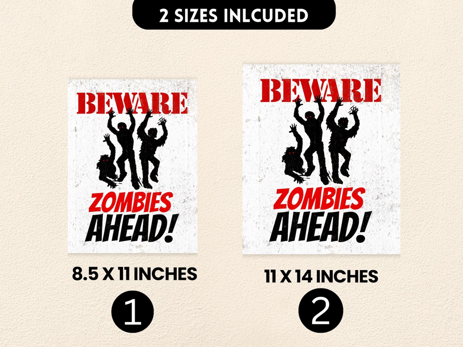 Beware Zombies Printable Sign for Halloween Decor Instant Download ...