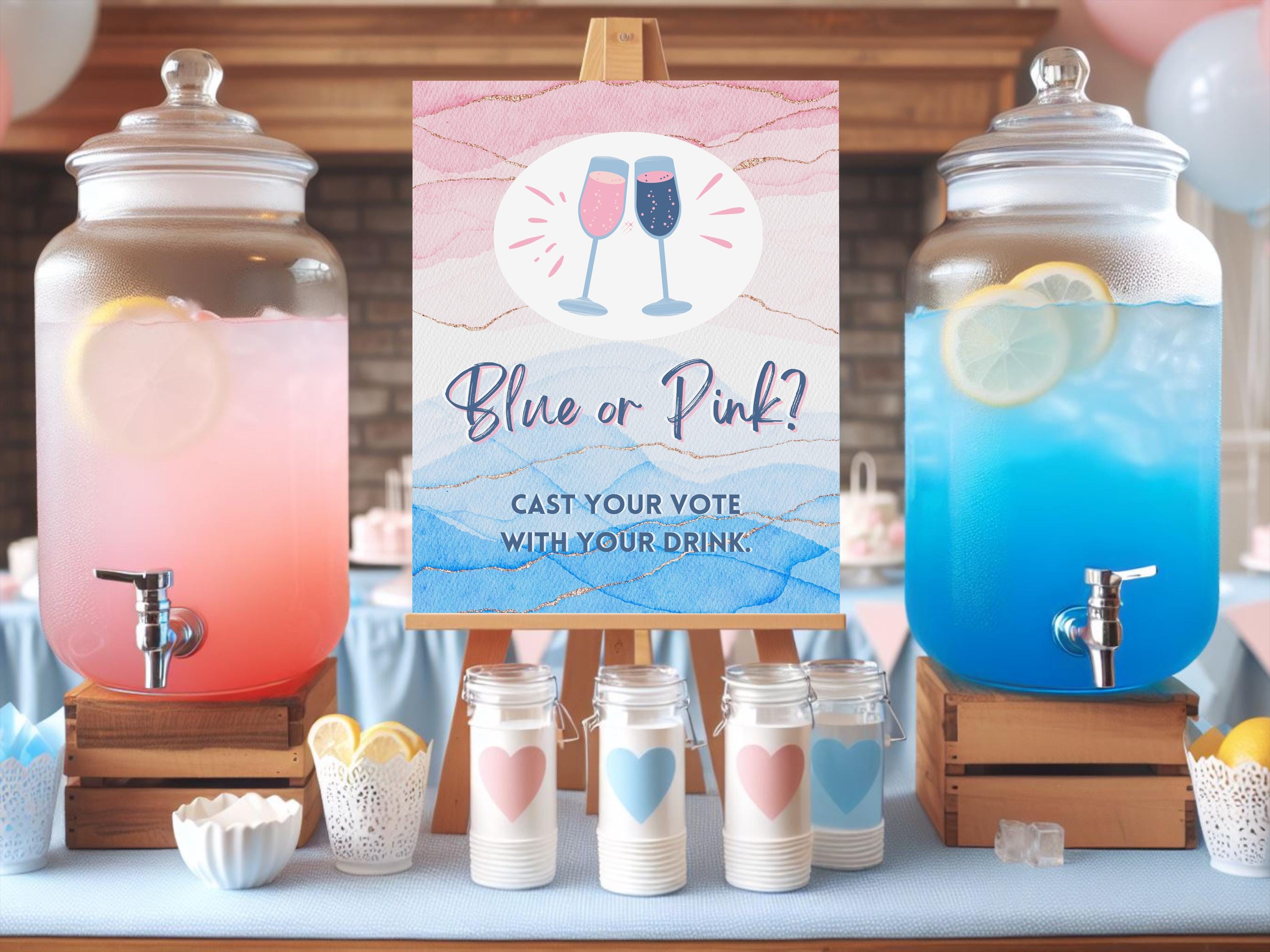 Printable Gender Reveal Drink Station Sign Pink and Blue Party Beverage ...