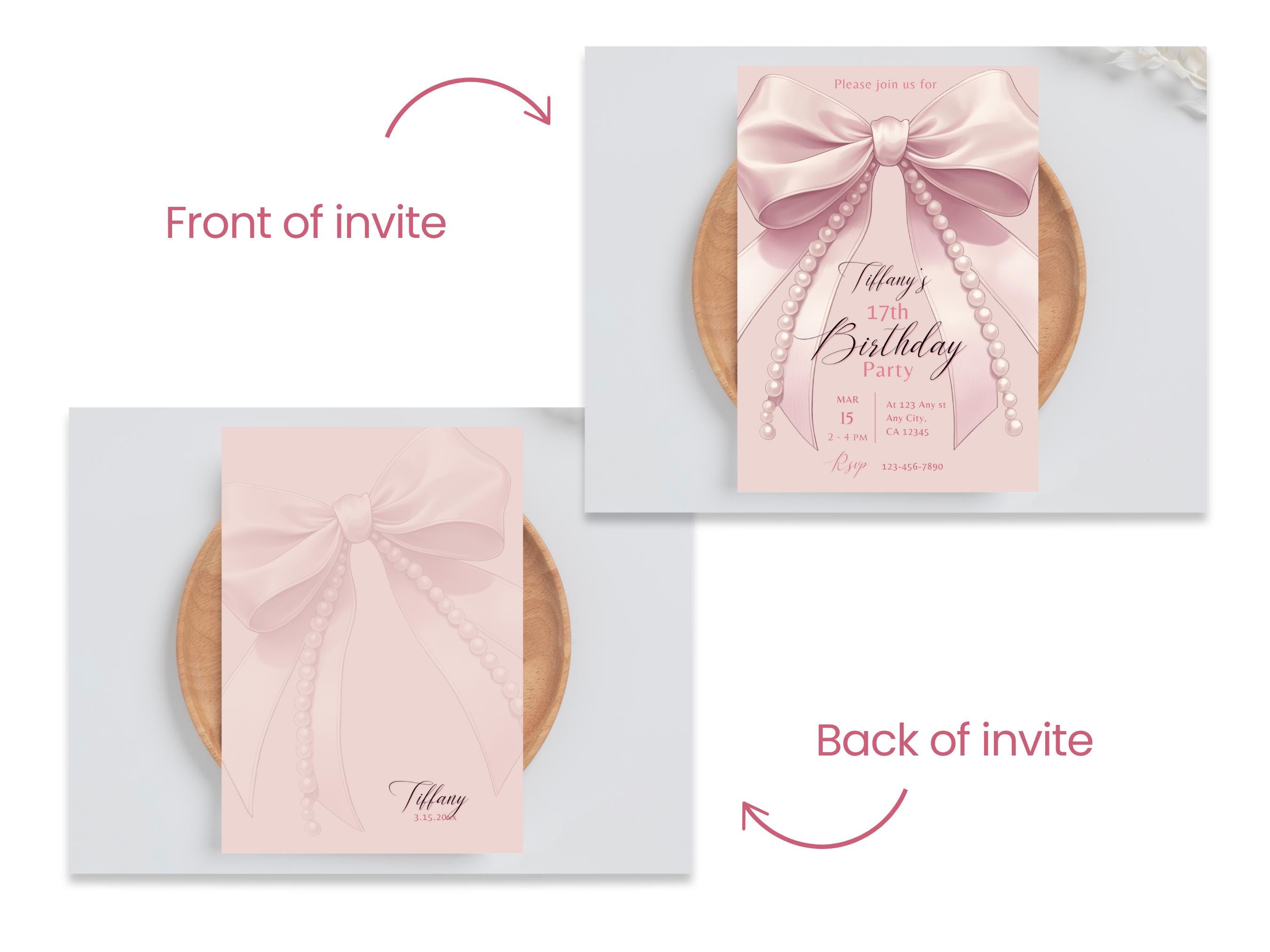 Pink Bow Birthday Invitation Editable Canva Template in Pink Coquette ...