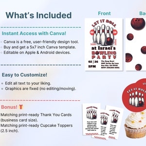 Editable Bowling Party Canva Template Printable Matching Cupcake ...