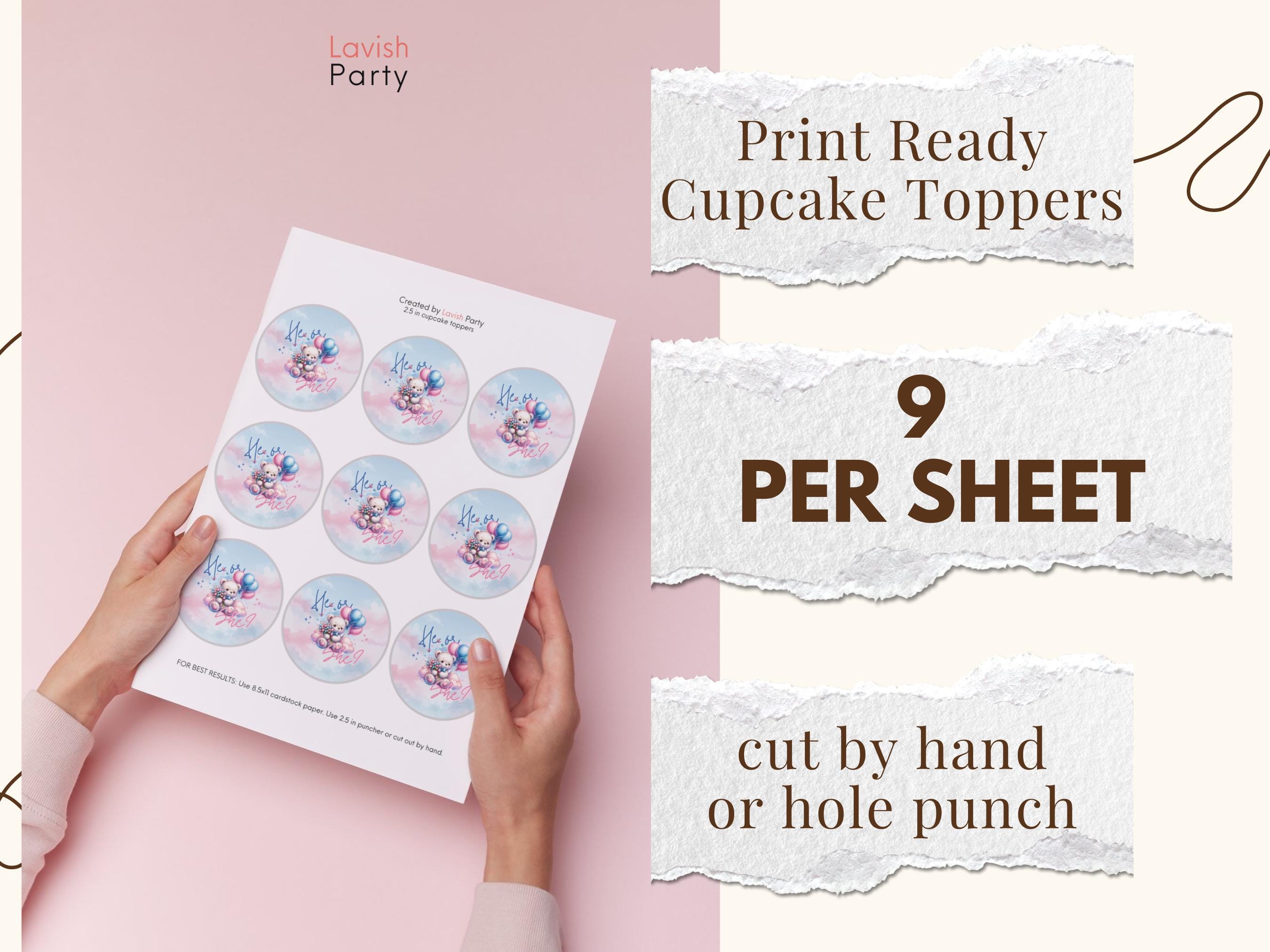 Printable Gender Reveal Cupcake Toppers Teddy Bear DIY He or She Gender ...