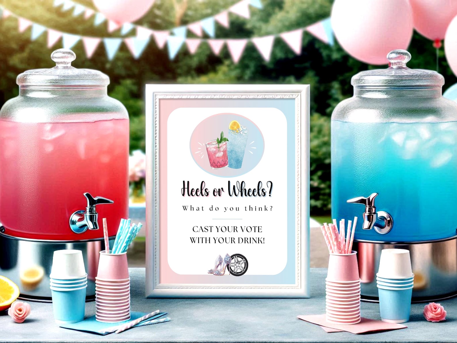 Heels or Wheels Gender Reveal Drink Game Sign for Baby Reveal Party ...