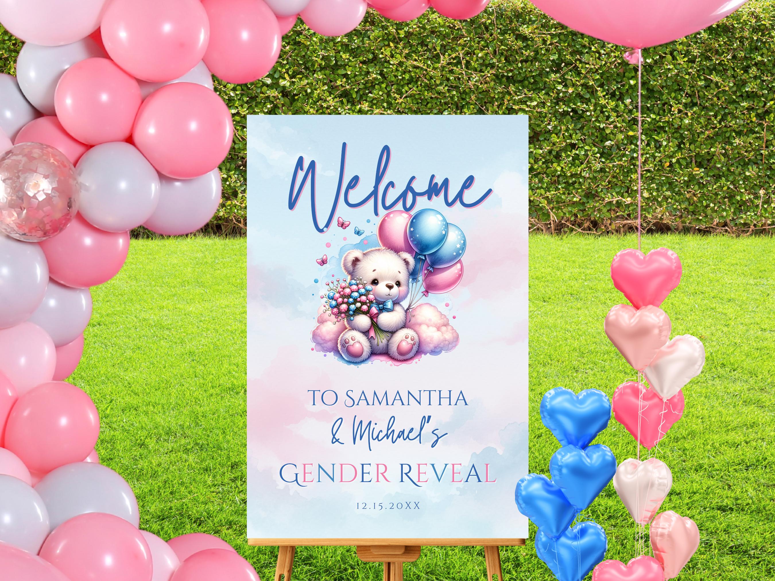 Editable Teddy Gender Reveal Welcome Sign He or She Theme Event ...