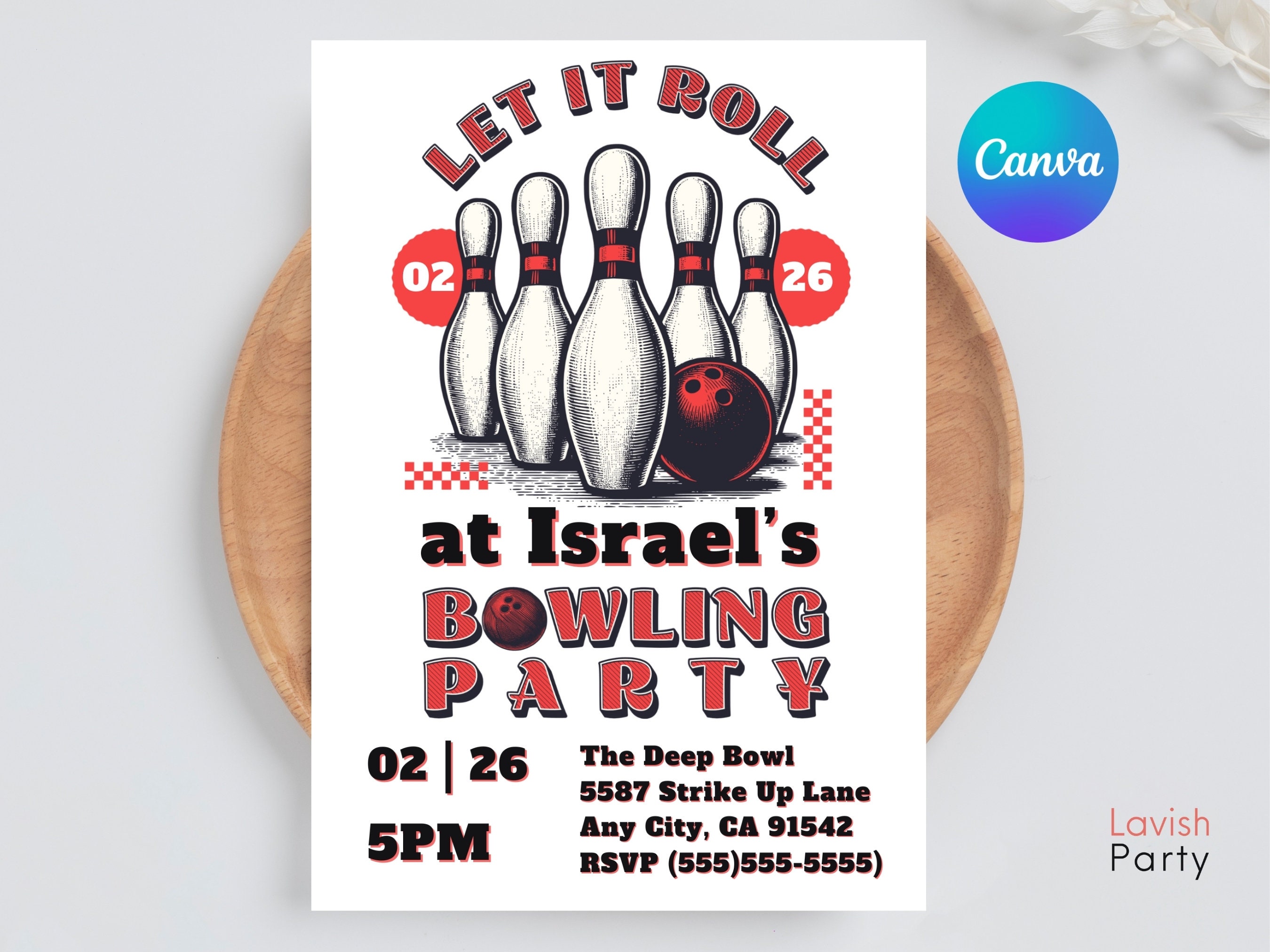 Editable Bowling Party Canva Template Printable Matching Cupcake ...