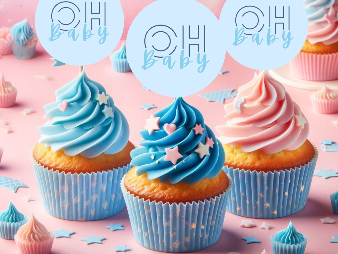 Baby Blue Cupcake Topper Printable Boho Minimal Baby Shower Oh Baby ...