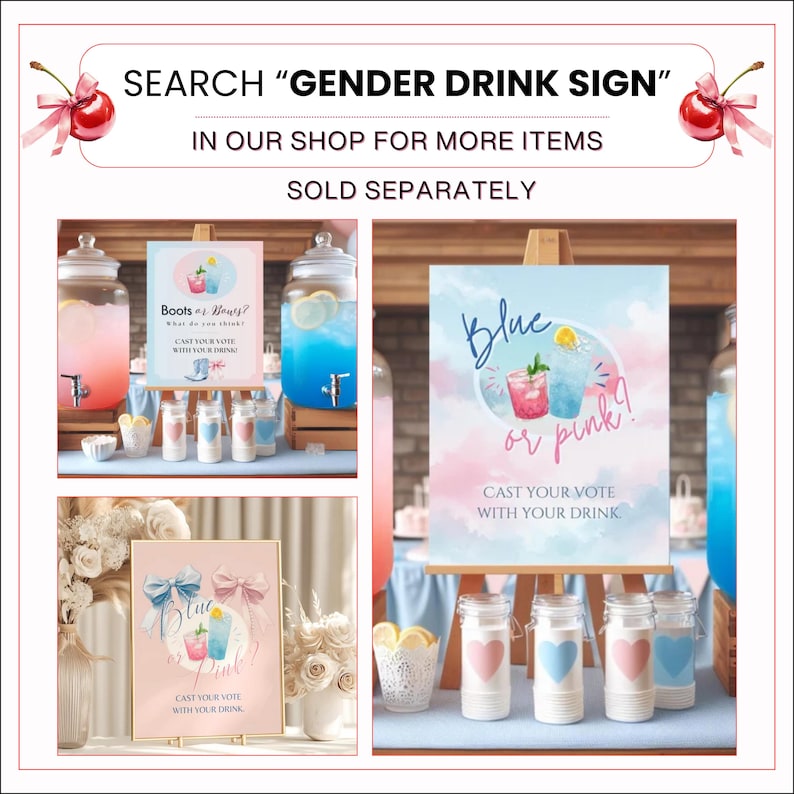 Printable Gender Reveal Drink Station Sign Pink and Blue Party Beverage ...