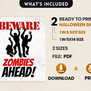Beware Zombies Printable Sign for Halloween Decor Instant Download ...
