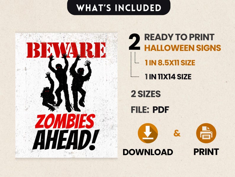 Beware Zombies Printable Sign for Halloween Decor Instant Download ...