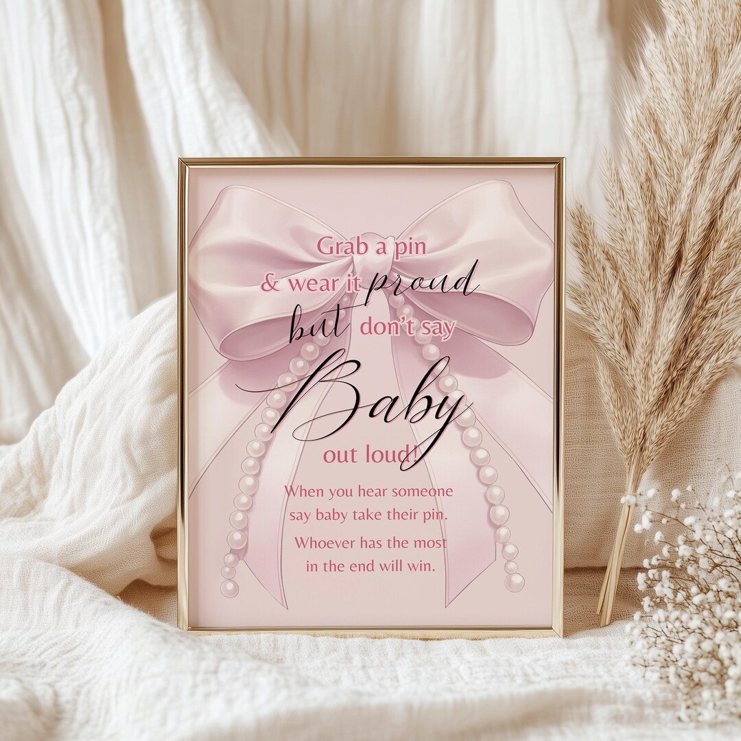 Pink Baby Shower Game Sign Don't Say Baby in Pink Coquette Bow and ...