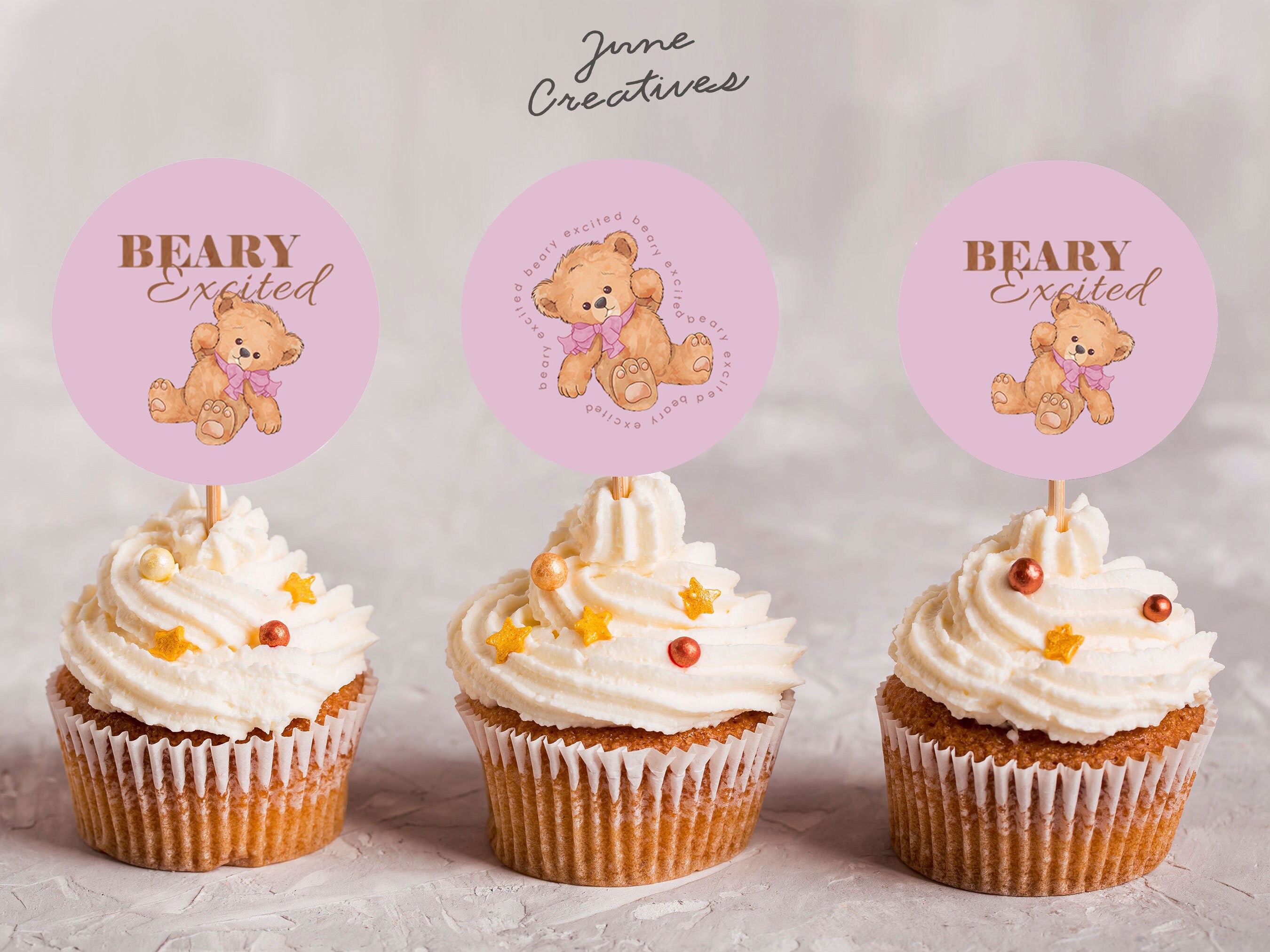 Pink Bear Cupcake Toppers | Instant Download | Girl Bday | First ...