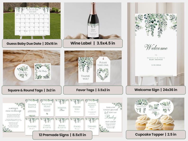 Editable Botanical Baby Shower Bundle 20+ Items Complete Shower Set for ...