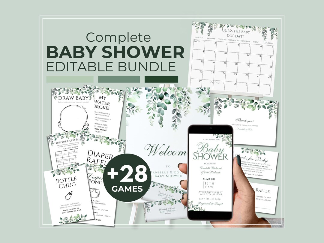 Editable Botanical Baby Shower Bundle 20+ Items Complete Shower Set for ...