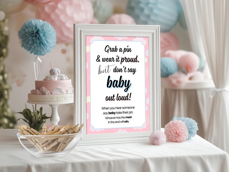 Don't Say Baby Game Printable Baby Shower Games Clothespins Game Sign ...
