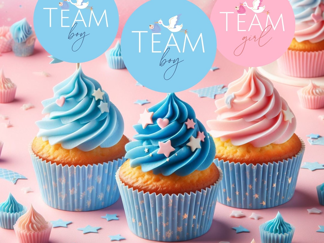 Team Girl or Team Boy Gender Reveal Cupcake Toppers Pink and Blue Team ...