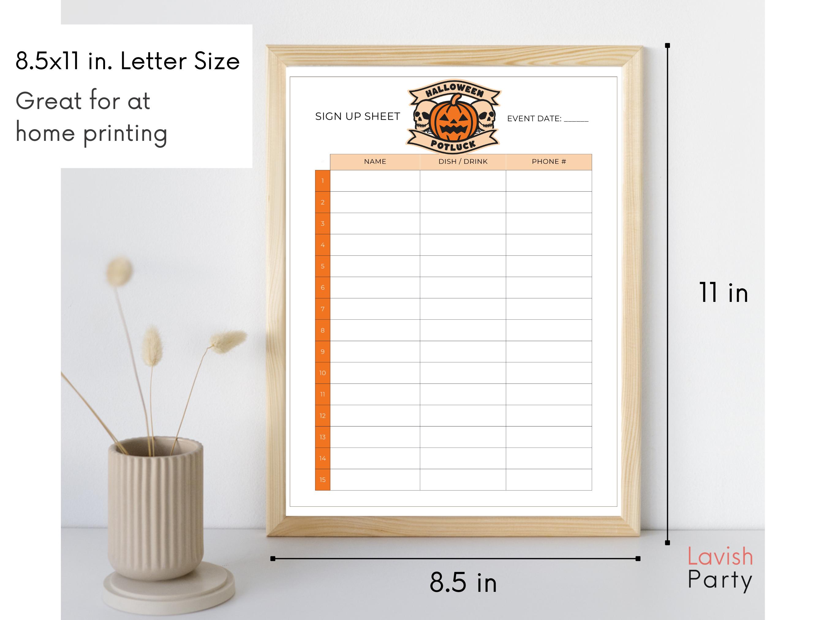 Halloween Potluck Sign up Sheet Printable Spooky Sign-up Sheet ...
