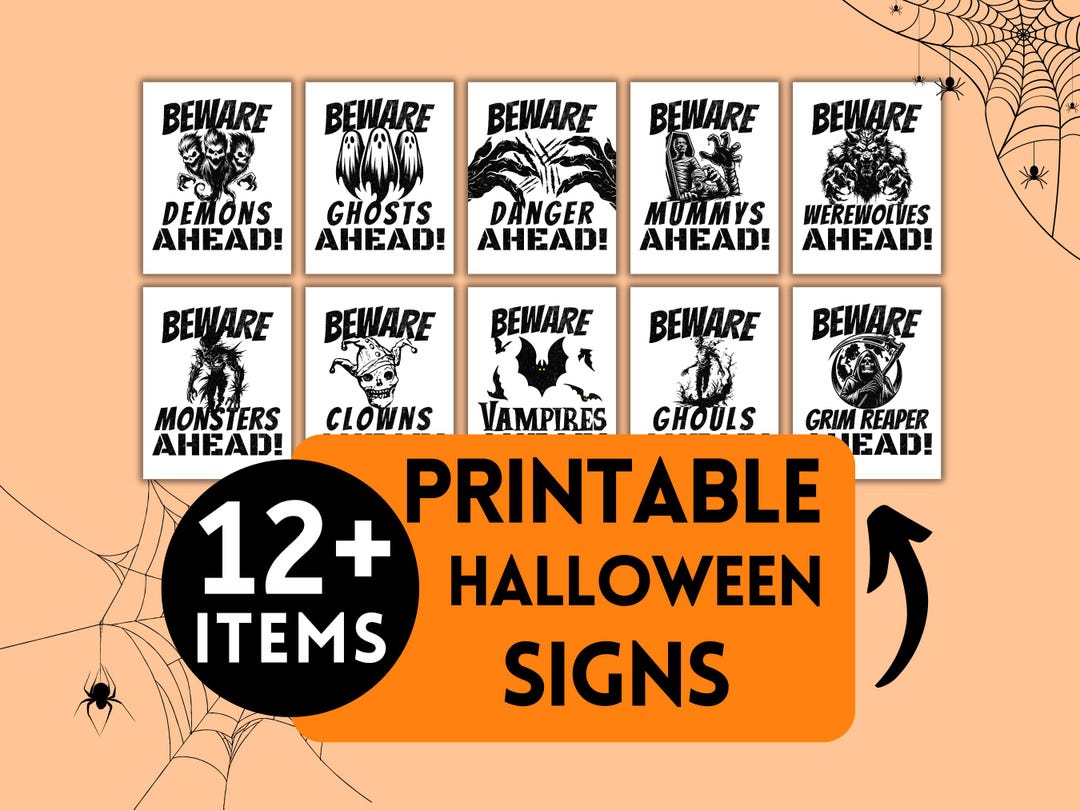 Haunted House Beware Printable Sign Set Spooky Signs for Halloween DIY ...