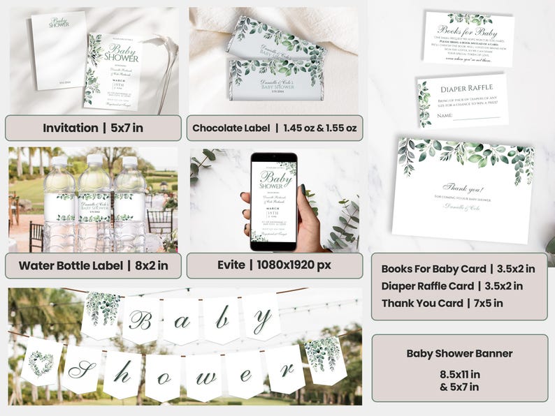 Editable Botanical Baby Shower Bundle 20+ Items Complete Shower Set for ...