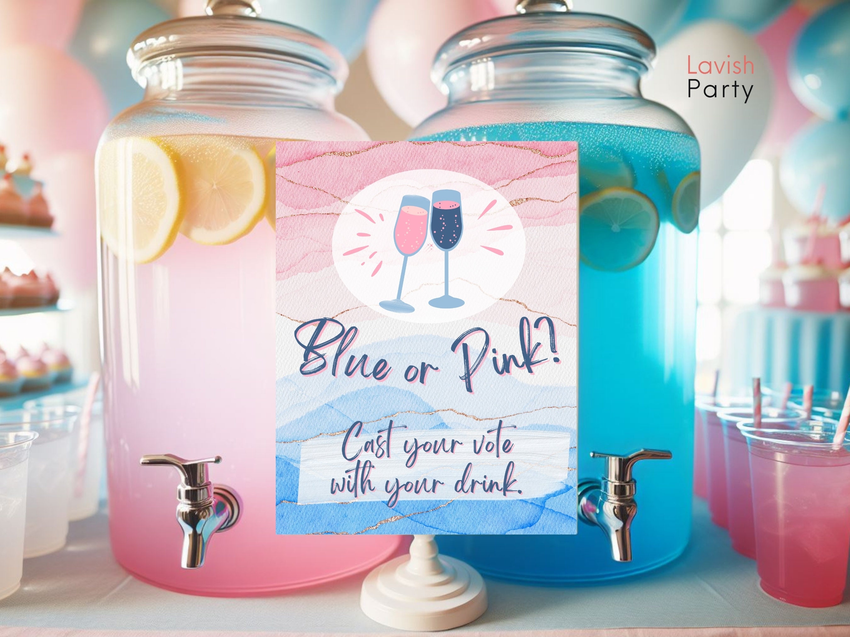 Gender Reveal Drink Station Activity Sign Baby Reveal He or She Pink or ...