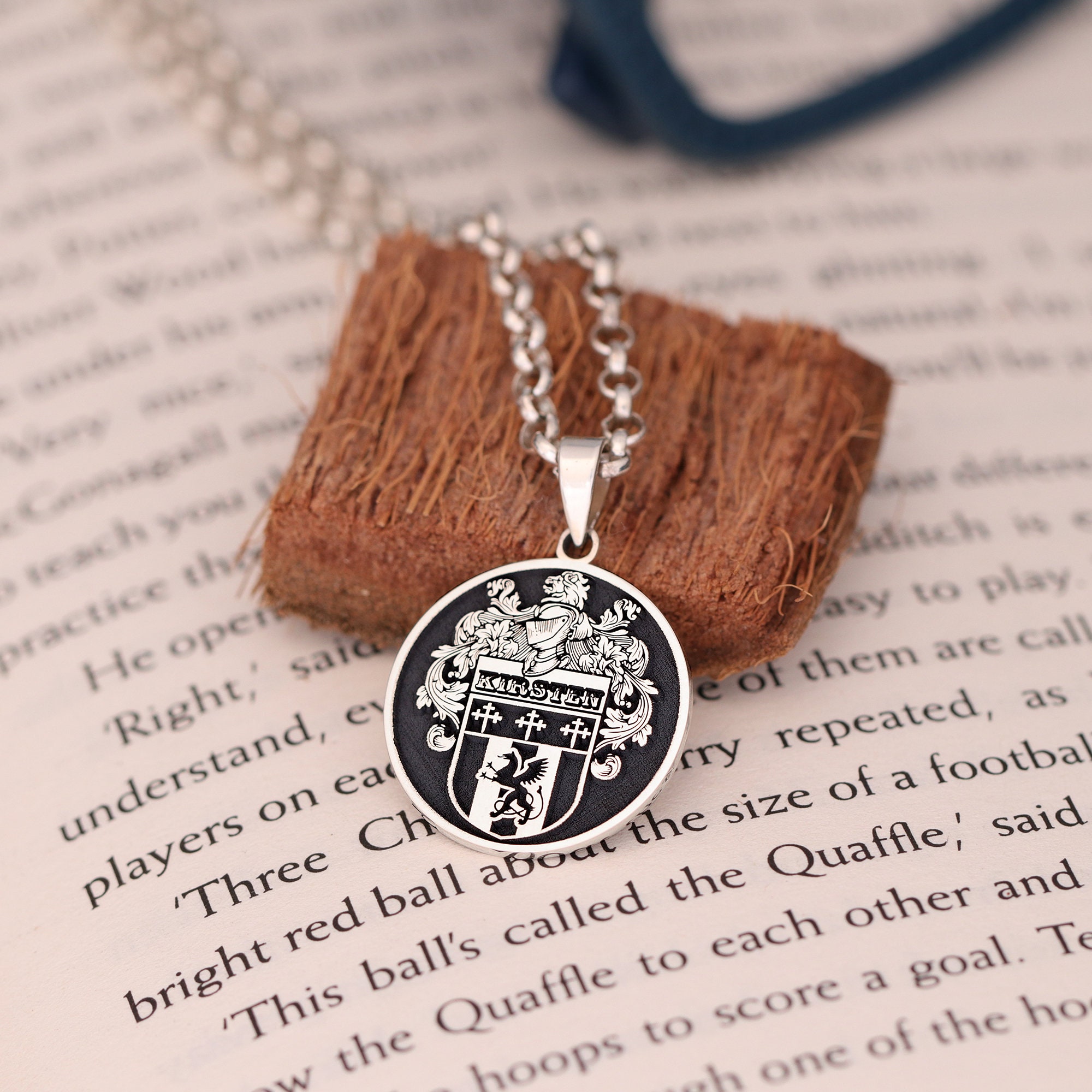 Sterling Silver Coat of Arms Necklace, Custom Family Crest ...