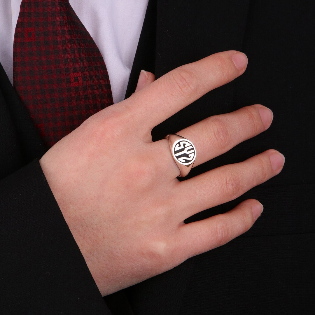 Custom Men's Monogram Ring Sterling Silver Signet With Family Crest ...
