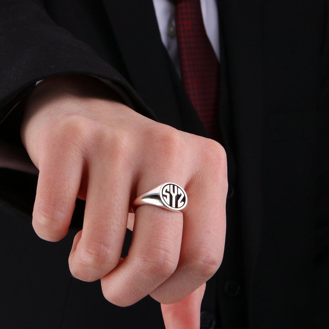 Custom Men's Monogram Ring - Sterling Silver Signet Featuring Family ...