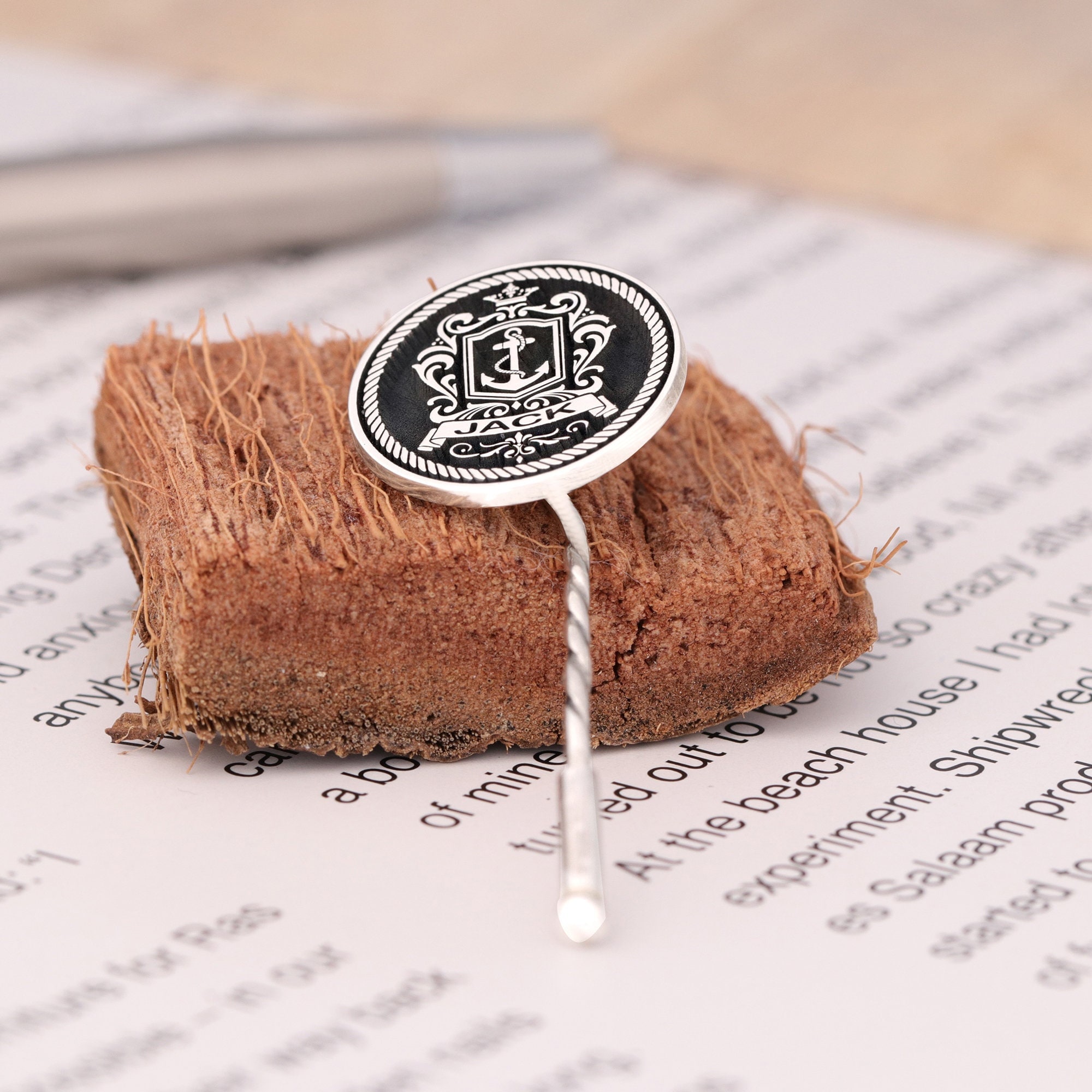 Handmade Monogram Label Pin, Coat of Arms Custom Signet Label Pin ...