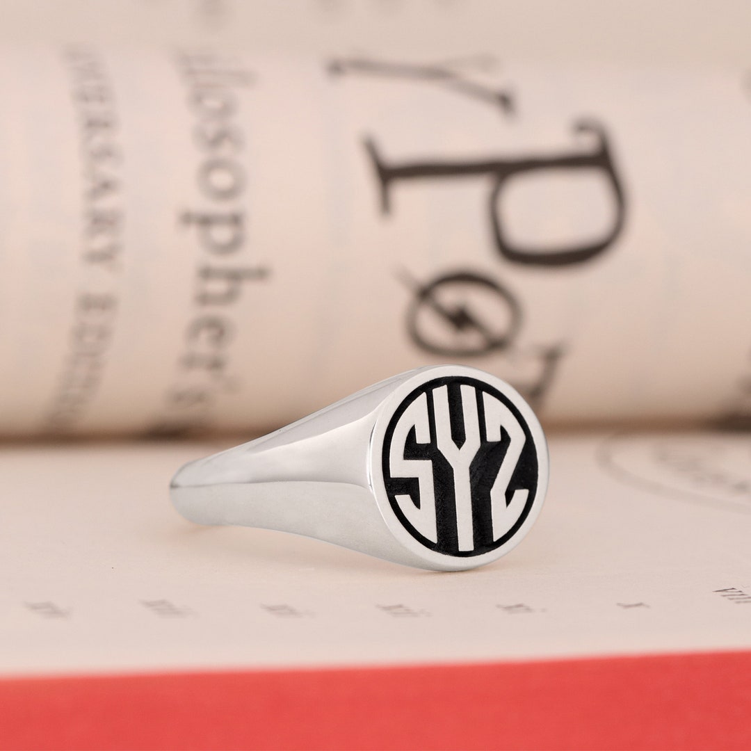 Handcrafted Men's Monogram Ring Personalized Silver Anniversary Gift ...