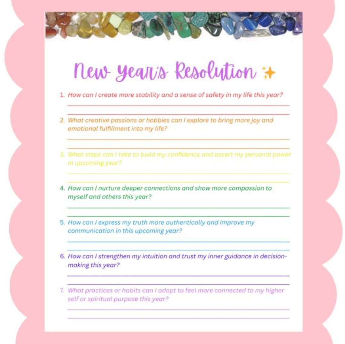 New Year’s Resolution Worksheet PDF: Chakra-inspired Colors & Questions ...
