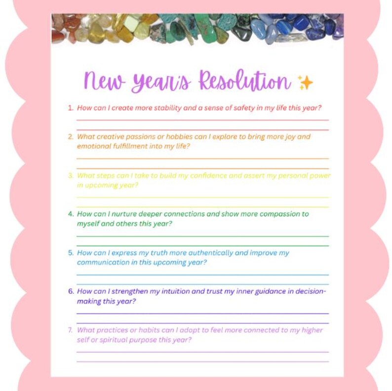 New Year’s Resolution Worksheet PDF: Chakra-inspired Colors & Questions ...