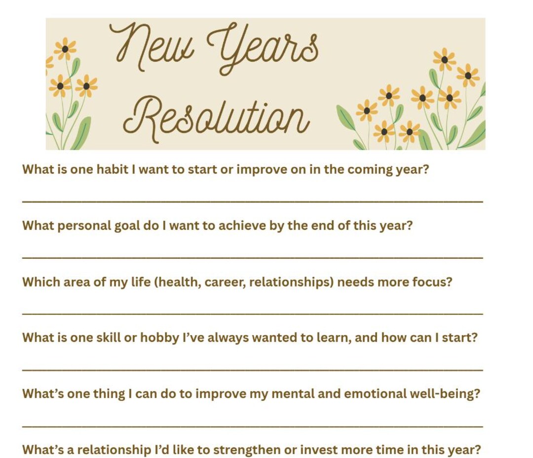 NEW YEARS Resolution Instant PDF Download - 10 Questions 2025 - Etsy