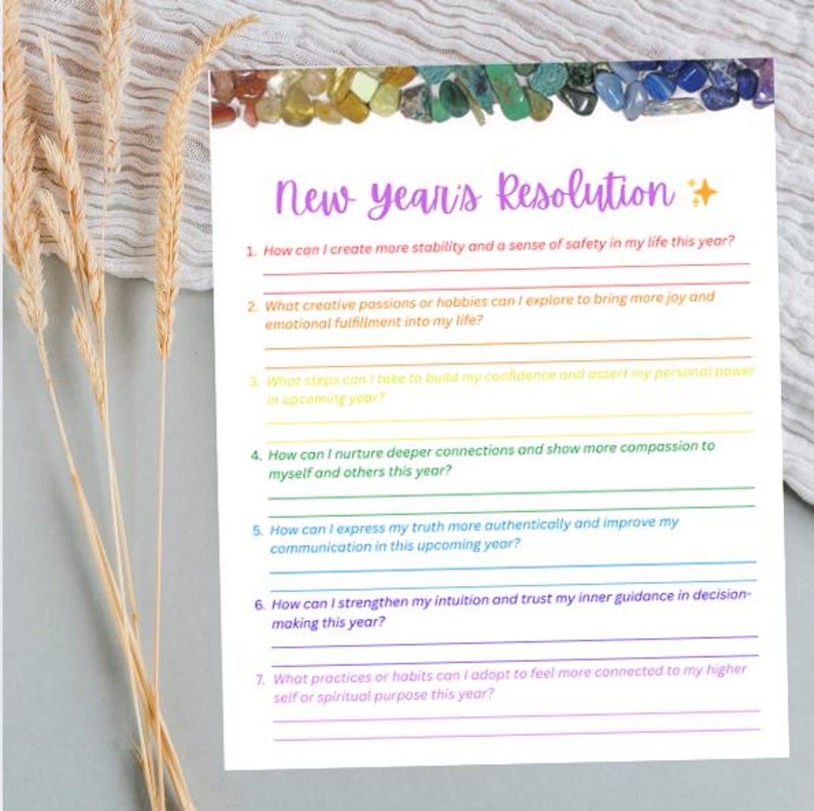 New Year’s Resolution Worksheet PDF: Chakra-inspired Colors & Questions ...