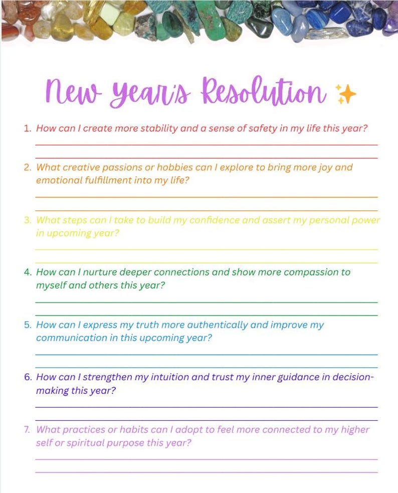 New Year’s Resolution Worksheet 2025 PDF: Chakra-inspired Colors ...