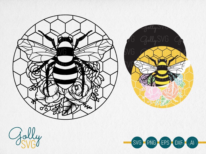 Abeja con flores SVG, DXF, archivos de corte, sublimación PNG, Cricut ...