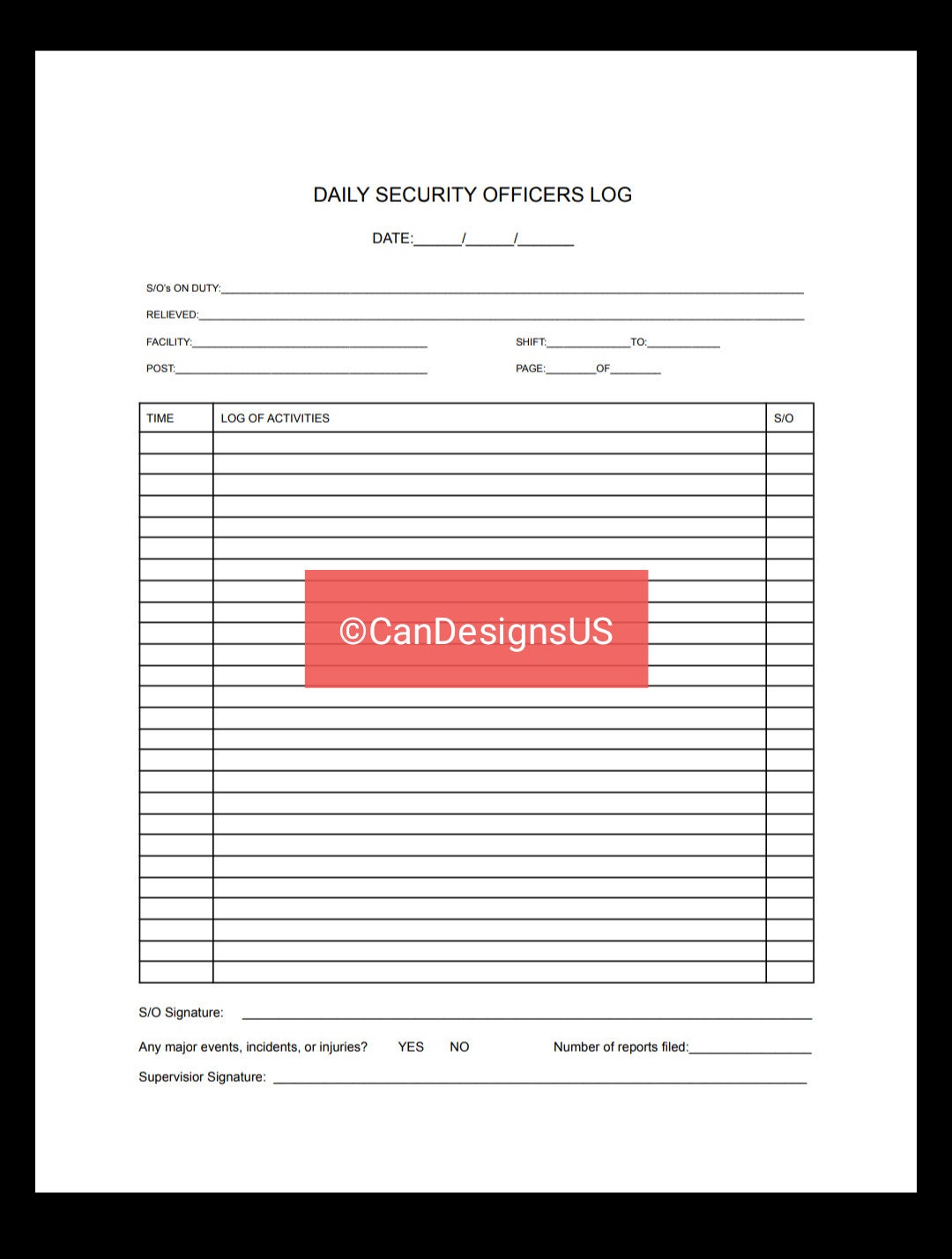 Printable Security Guard Daily Log Tracker - Etsy
