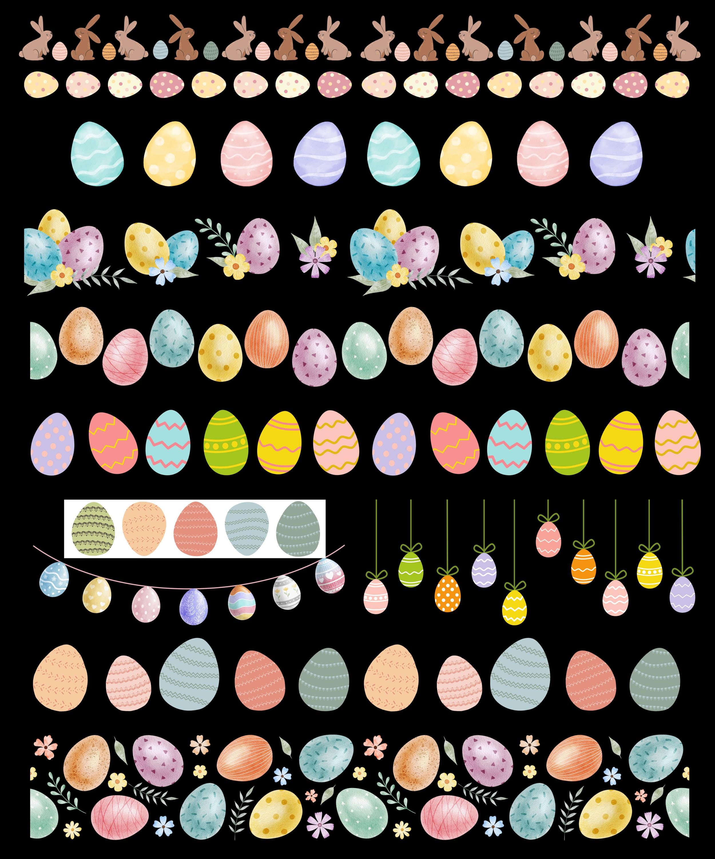 35 Easter Egg Pic Art Clips and Borders, PNG File, Various Patterns and ...