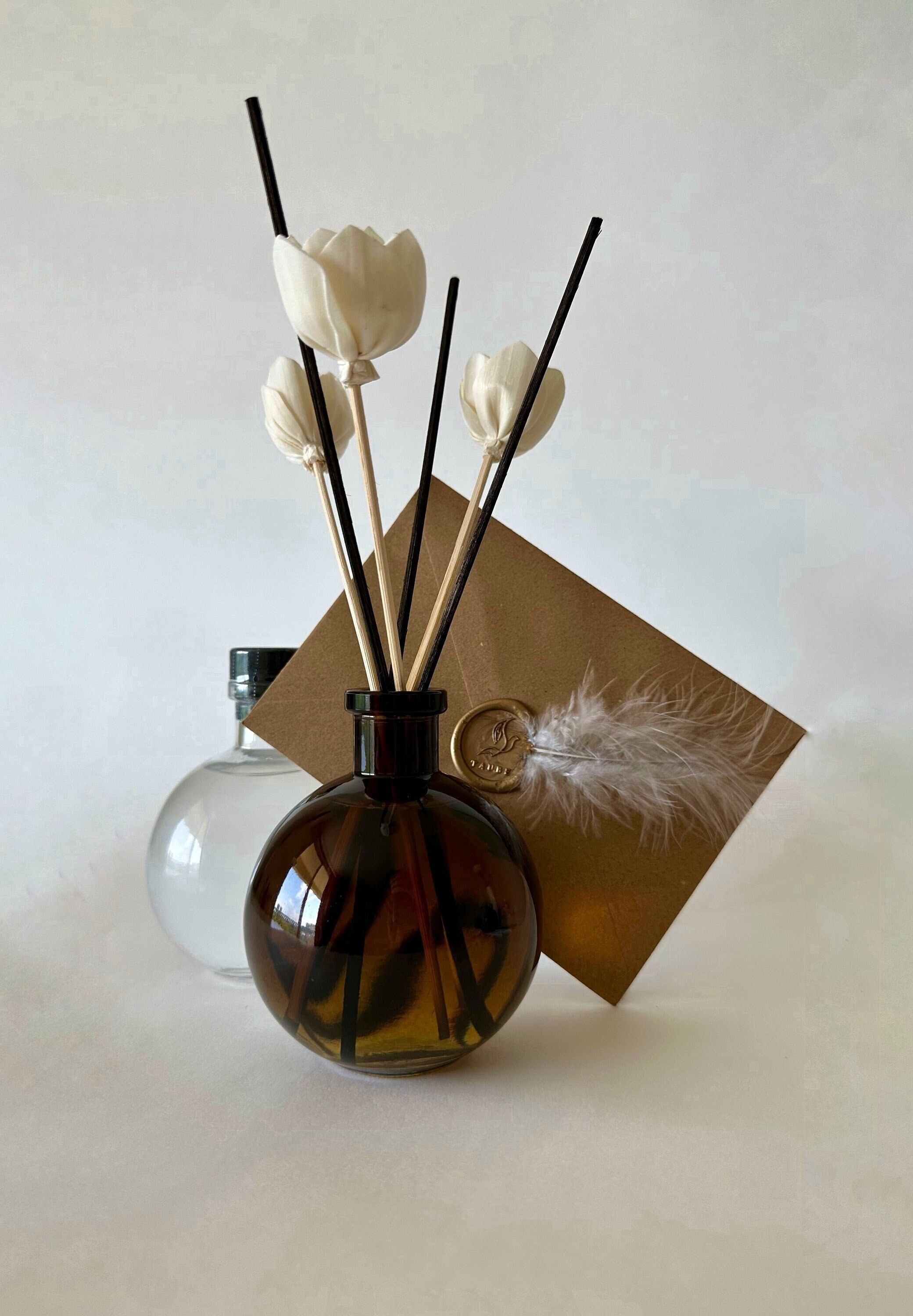 Large Reed Diffuser Round Amber Bottle With Flower Sticks, Delicious ...