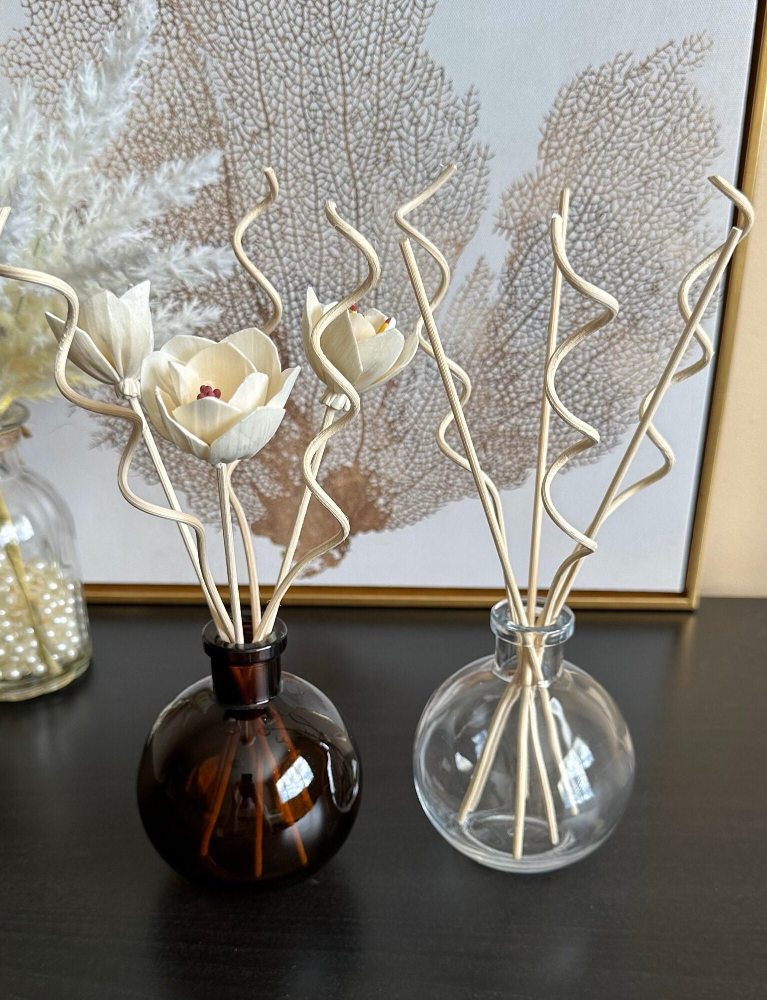 Large Reed Diffuser Round Amber Bottle With Flower Sticks, Delicious ...