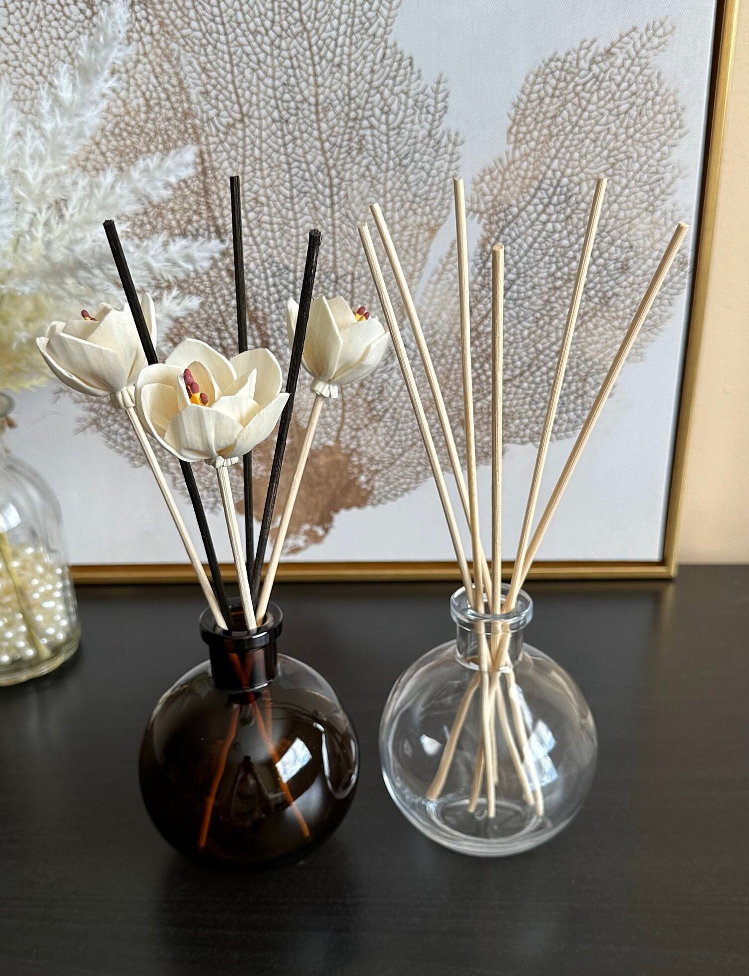 Large Reed Diffuser Round Amber Bottle With Flower Sticks, Delicious ...