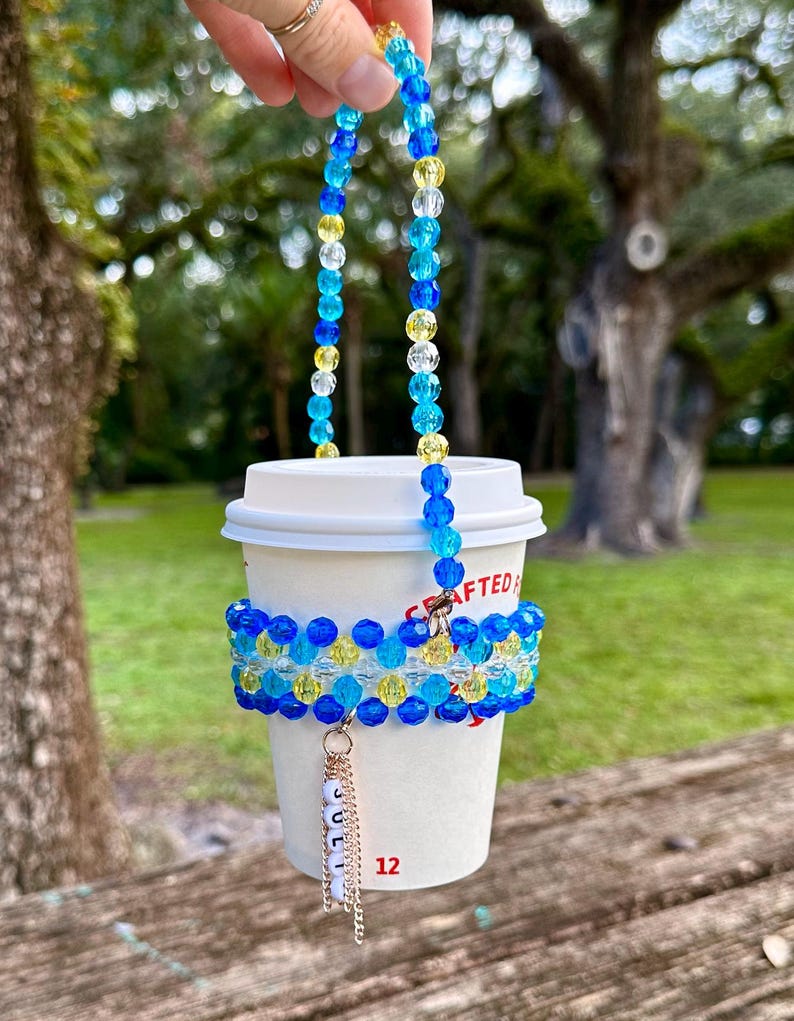 Beaded Cup Holder With Removable Short Strap, Multicolor Beaded ...