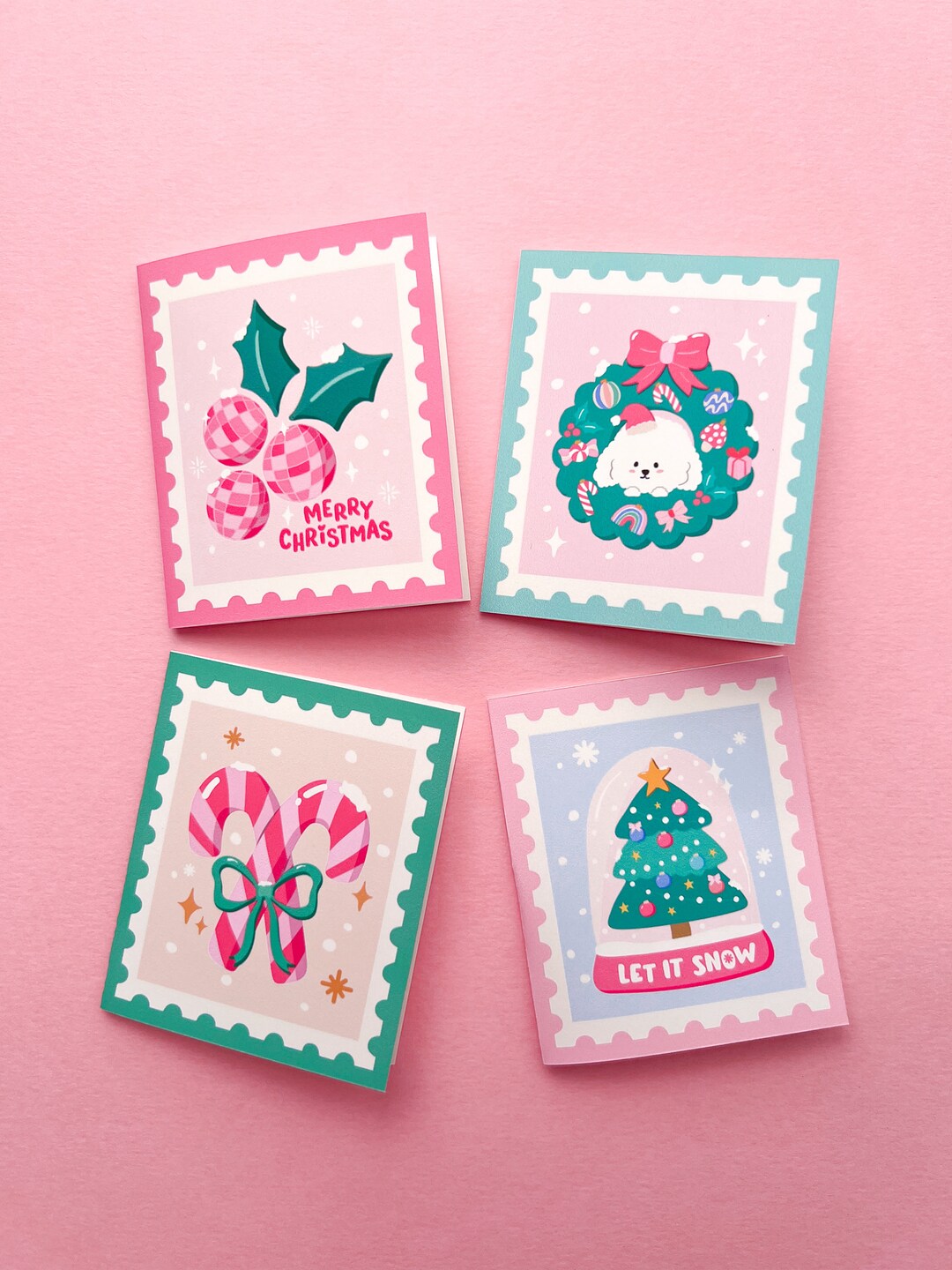 Holiday Card Sets - 4 Mini Cards + Envelopes | Cute Christmas Card ...