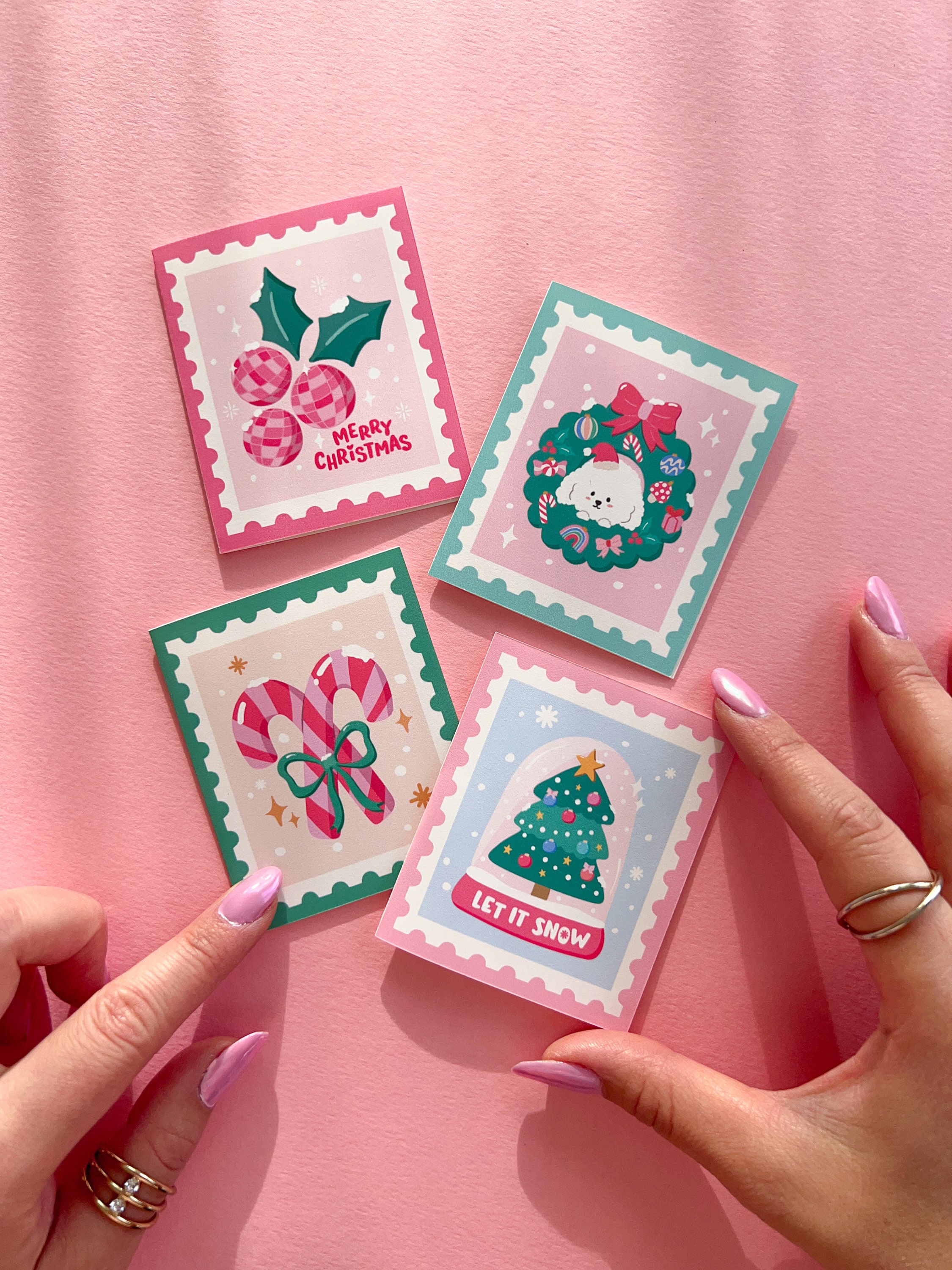 Holiday Card Sets - 4 Mini Cards + Envelopes | Cute Christmas Card ...