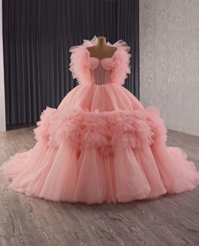 Pink Tulle Wedding Ball Gown, Corset, Fairytale Bridal Dress - Etsy