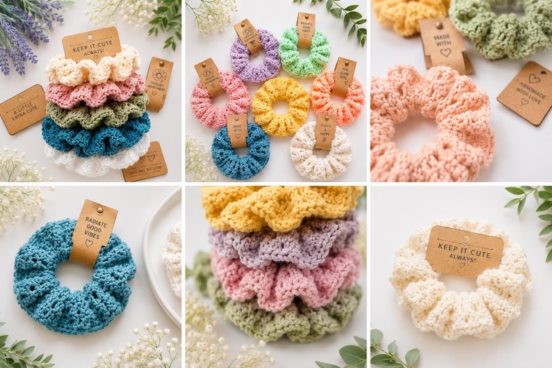 Double Bloom Scrunchie Crochet Pattern, Textured Floral Hair Accessory ...