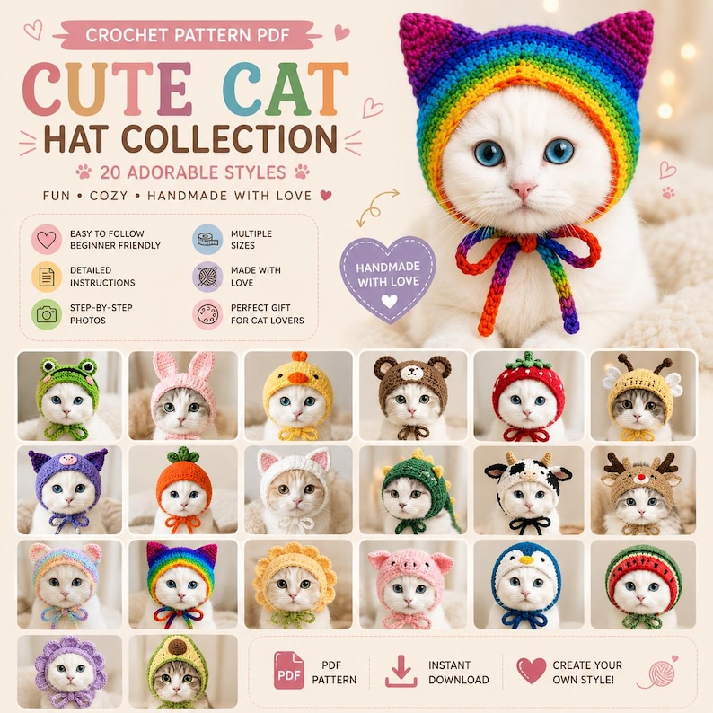Crochet Cat Bonnet Pattern PDF | Floral Pet Hat - Etsy Canada