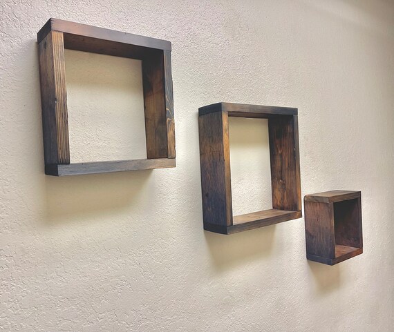 Box Shelves Set of 3 Dark Walnut Farmhouse Style CUSTOM - Etsy