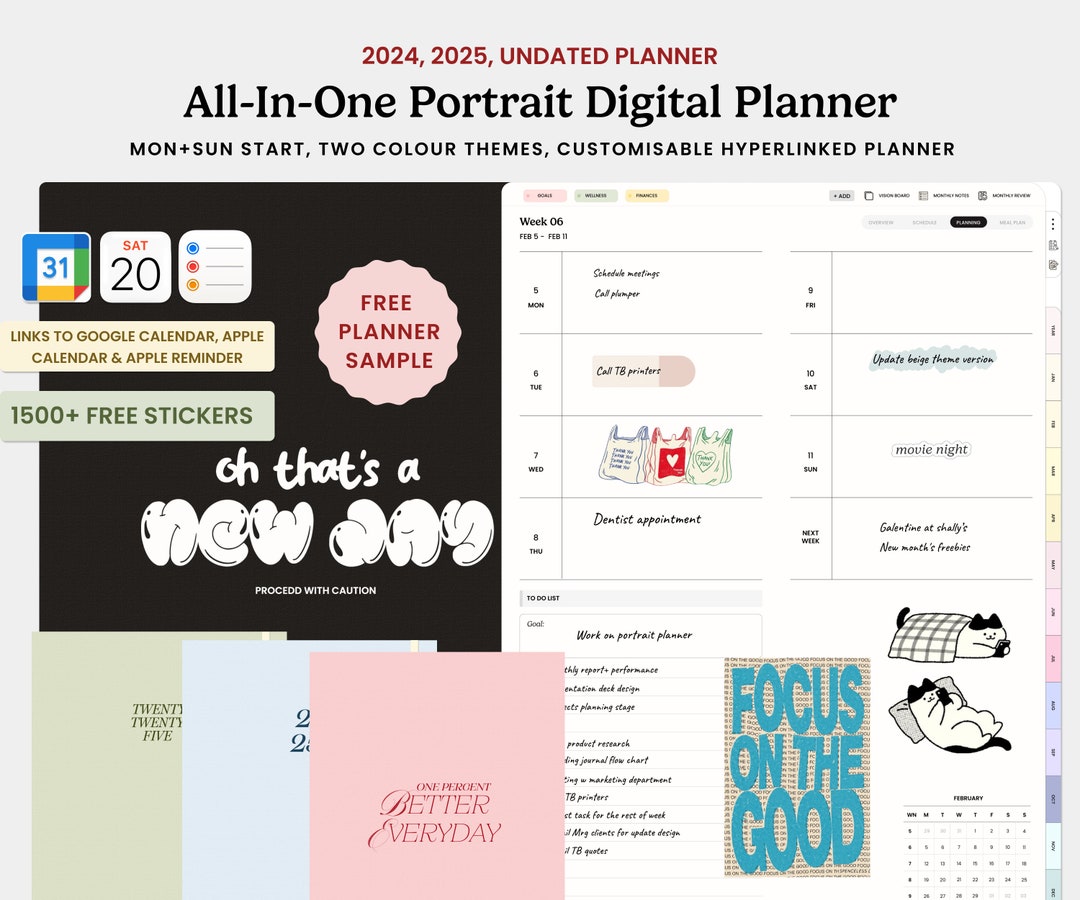 Minimalist 2025 Digital Planner Goodnotes, Undated Portrait iPad Life ...